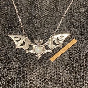 Jewelry | Bat Moon Phases Iridescent Moonstone Necklace Pendant Spooky ...
